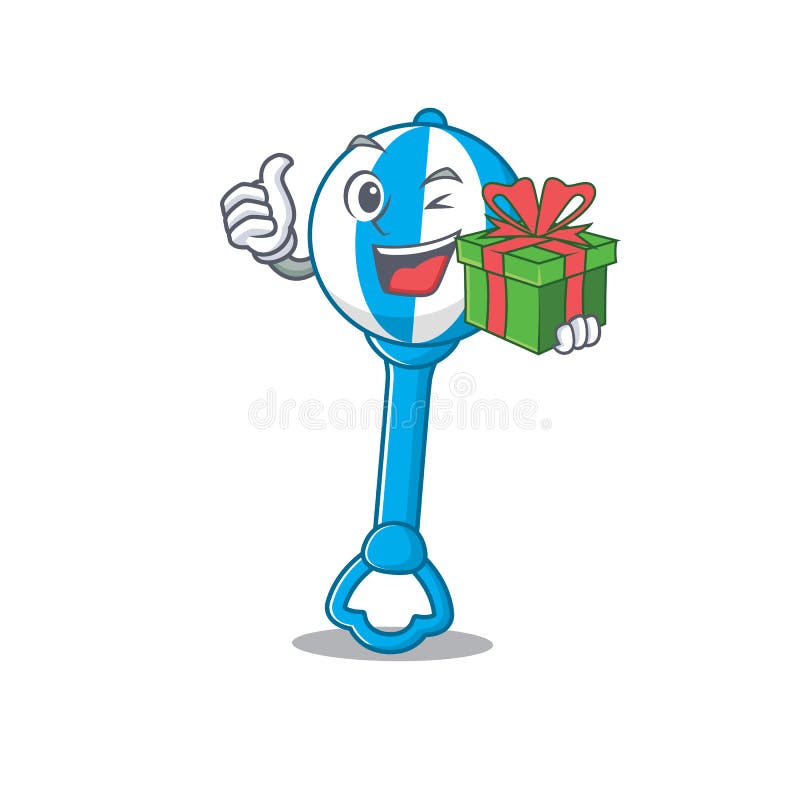 Joyful Rattle Toy Cartoon Character with a Big Gift Box Stock Vector ...