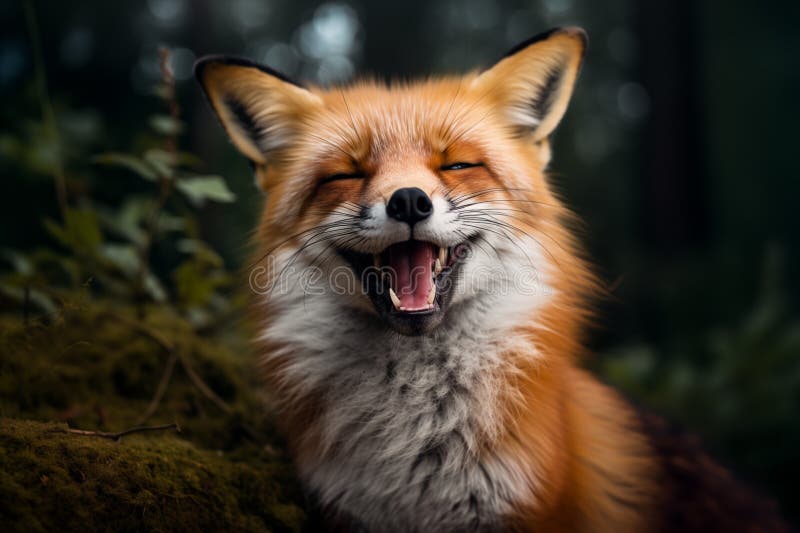 Joyful Red Fox Laughing in a Lush Forest Setting Stock Illustration ...