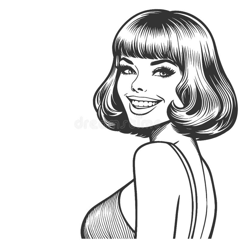 Joyful Retro Woman With Bob Hairstyle Vector Stock Vector