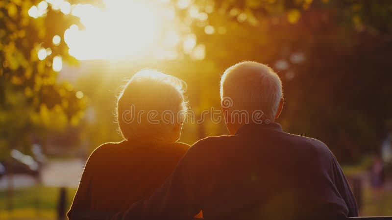 Joyful Seniors Basking in Sunset Glow at the Park Stock Photo - Image ...