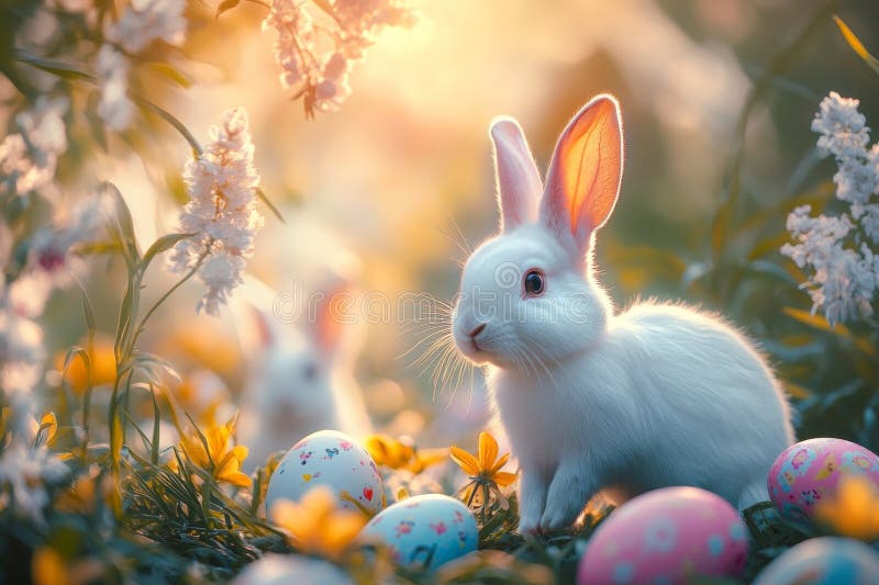 Joyful Servant Rabbits Play Around Colorful Easter Eggs Amidst Spring ...