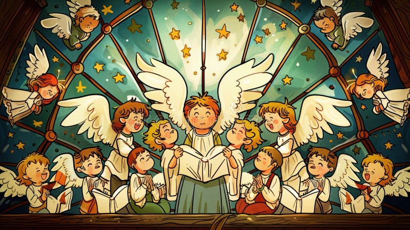 Joyful Singing Choir of Angels and Children in a Harmonious Stock ...
