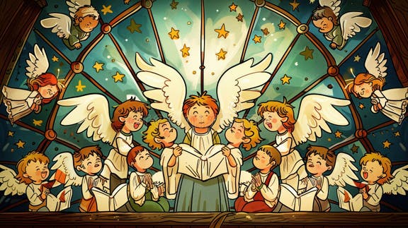 Joyful Singing Choir of Angels and Children in a Harmonious Stock ...