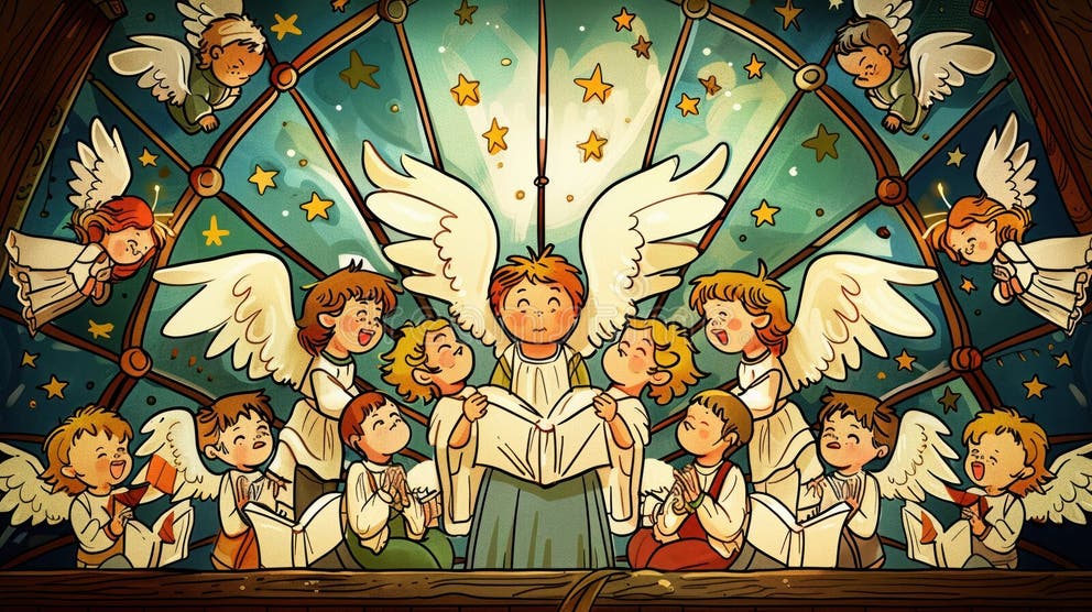 Joyful Singing Choir of Angels and Children in a Harmonious Stock ...