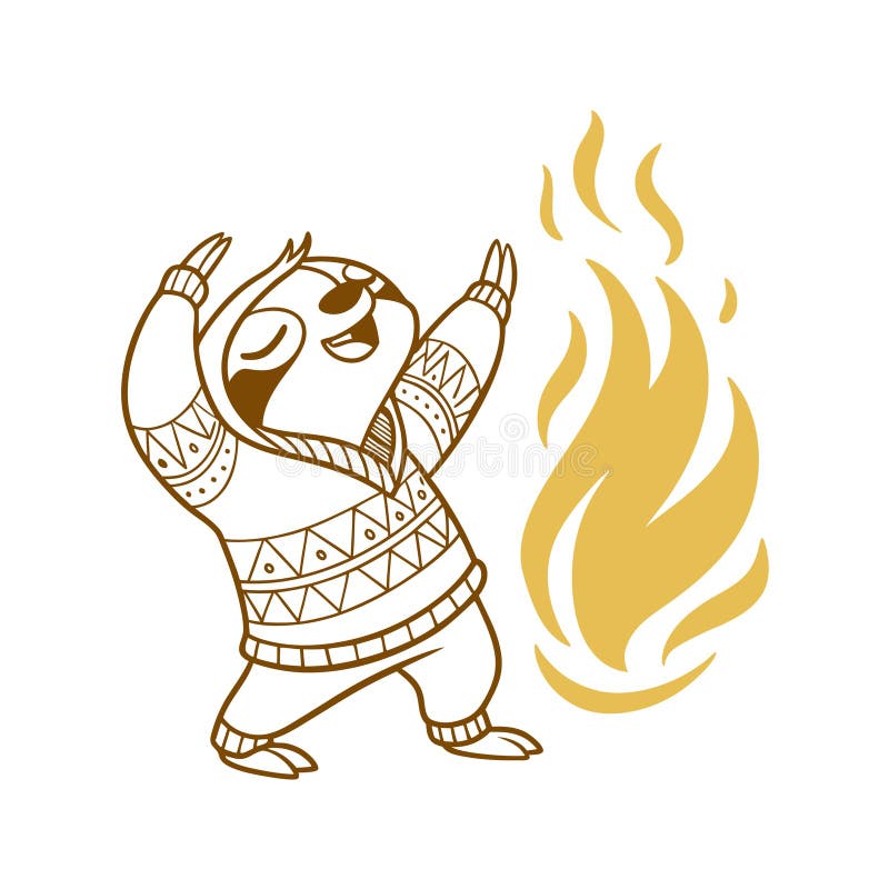 Joyful Sloth Fire Dancing Vector Illustration Stock Illustration ...