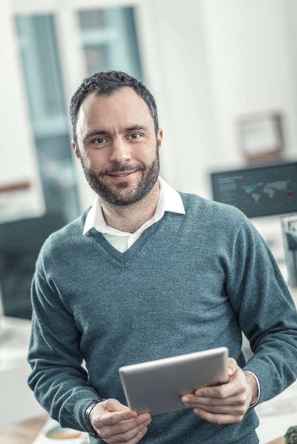 Joyful Smart Adult Engineer Using a Tablet Stock Photo - Image of ...