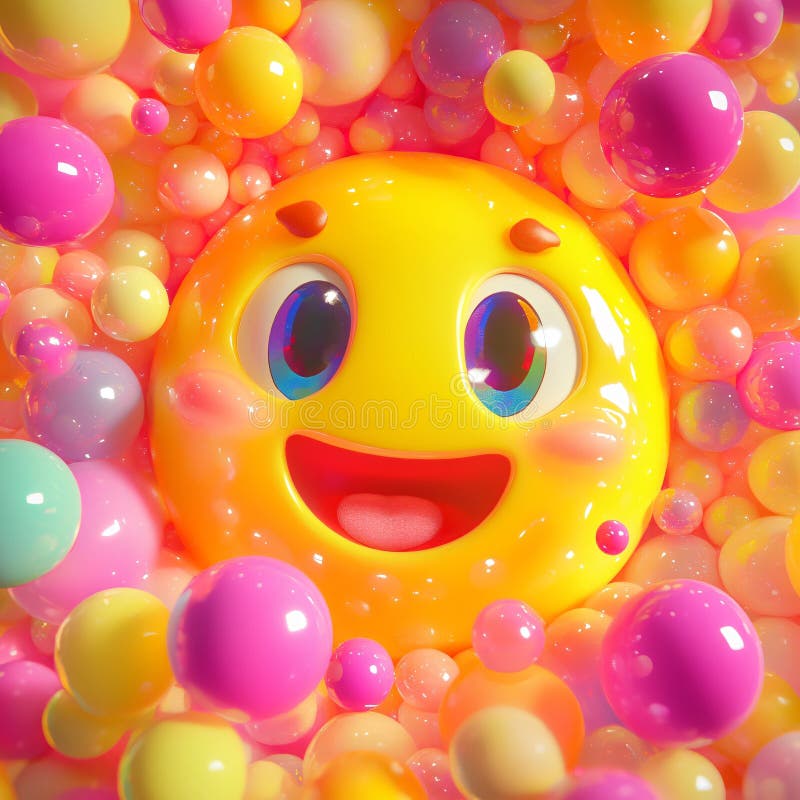 Joyful Smiley Face Emoji in Colorful Bubbles High Quality Image Stock ...