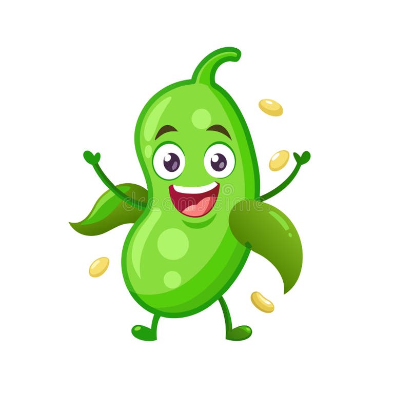 Joyful Soybean Pod Character with Cute Design Stock Vector ...