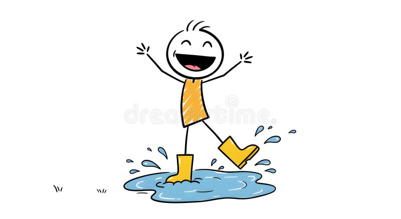 Joyful Stick Figure Playing in Puddle Illustration Stock Photo ...