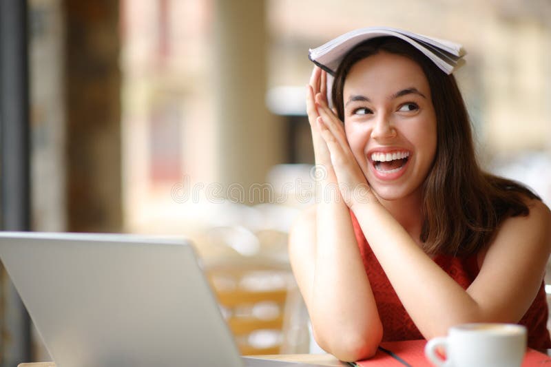 Joyful Student Joking in a Restaurant Stock Photo - Image of distracted ...