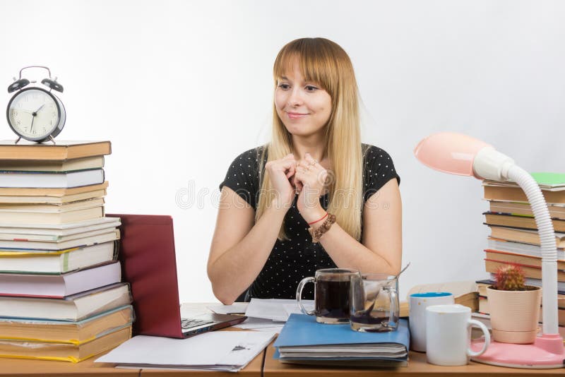 Joyful Student with a Smile Looking at Laptop Screen Stock Image ...