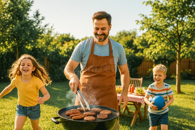 Joyful Summer Backyard Barbecue with Family Fun Stock Photo - Image of ...