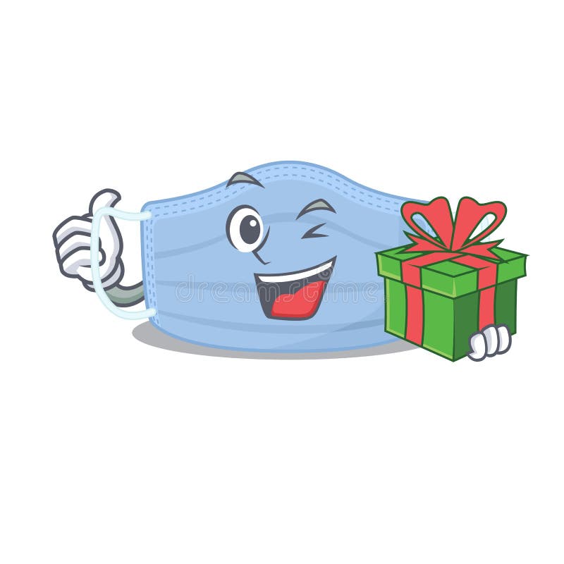 Joyful Surgical Mask Cartoon Character with a Big Gift Box Stock Vector ...