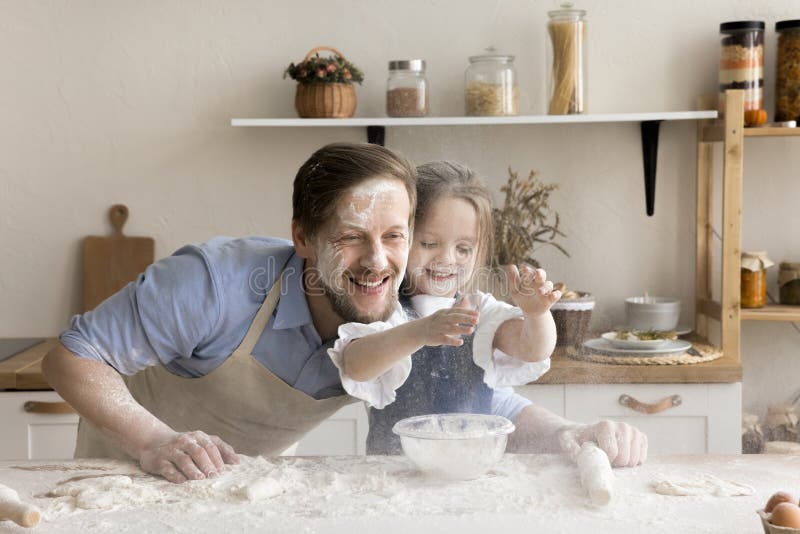 Joyful Toddler Kid and Daddy Enjoying Funny Baking Activity Stock Image ...