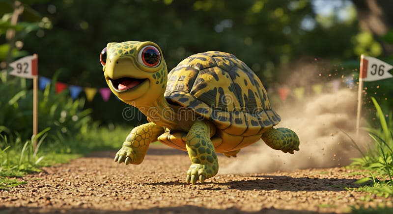 Joyful Tortoise Race: a Whimsical 3D Render Stock Illustration ...