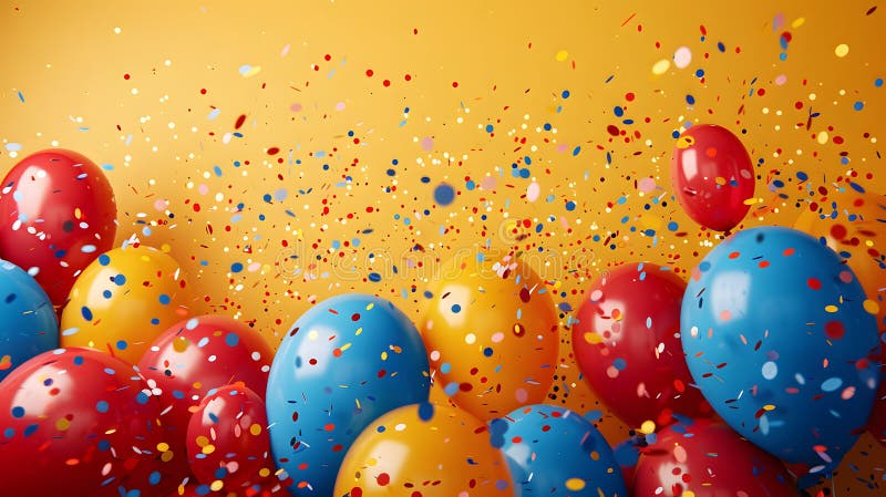 Joyful Traditions: Striking Balloons and Confetti for a Birthday Bash Stock Illustration ...