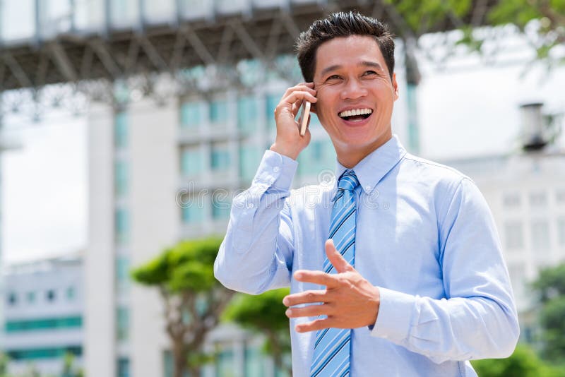 Joyful Vietnamese Businessman Stock Photo - Image of manager, calling ...