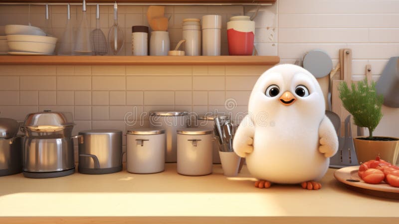 Joyful White Penguin in a Pixar-style Kitchen - 4k High Resolution ...