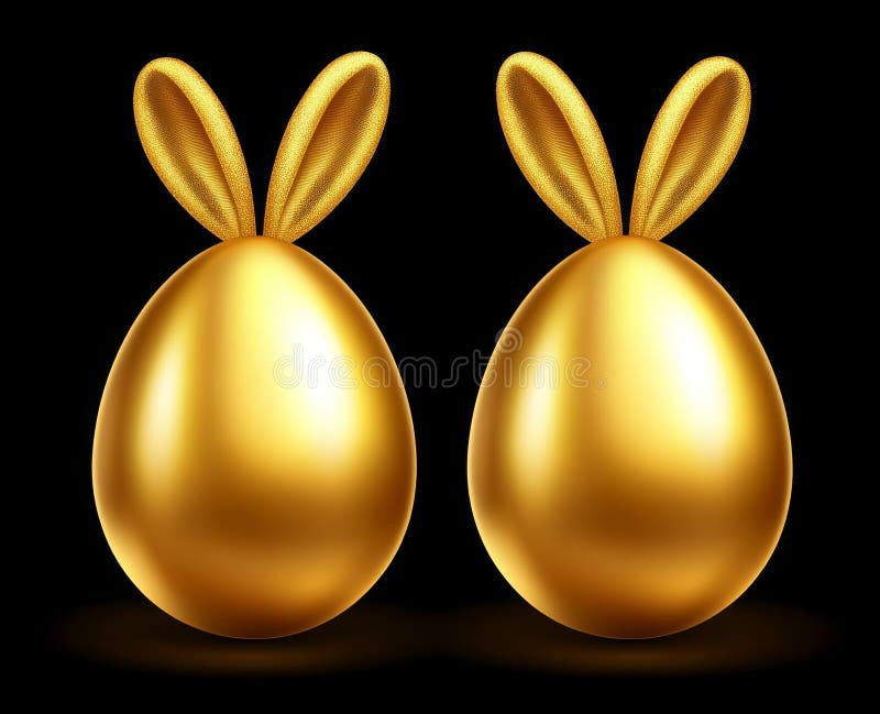 Joyous Easter. Rabbits with Floppy Ears. Eggs of Gold Color Stock Photo ...