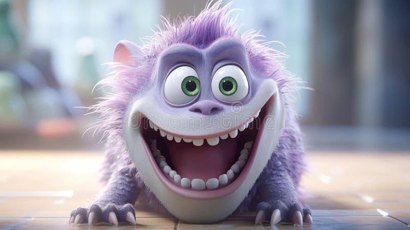 Joyous Fluffy Purple Cartoon Character Lying on the Ground, AI ...