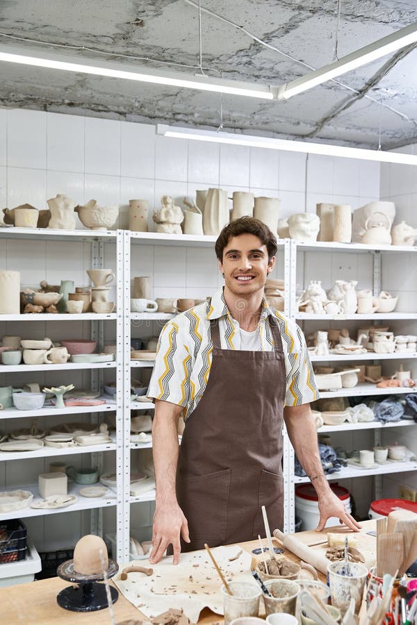 Joyous Man in Pottery Studio. Stock Image - Image of modern ...