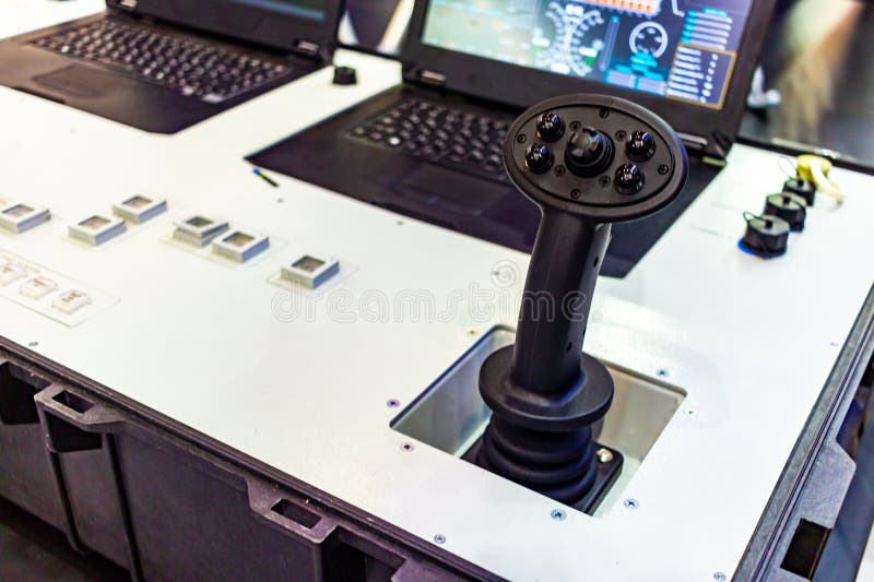 The Joystick of the Aviation Control Simulator Standing in Front of the ...