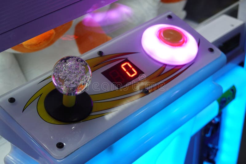Joystick and Button on Claw Machine with LED Light. Stock Image - Image ...