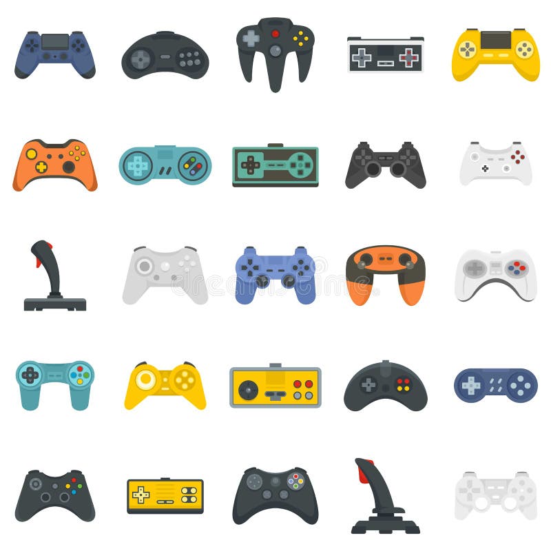 Joystick Icons Set, Flat Style Stock Vector - Illustration of internet ...