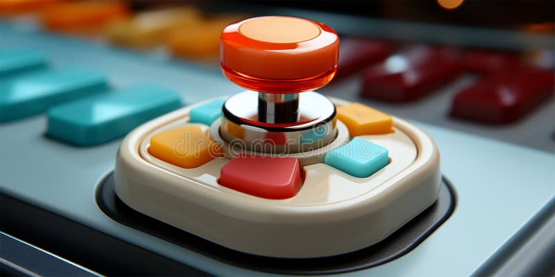 Joystick with Multi-colored Buttons on the Control Panel Close-up Stock ...