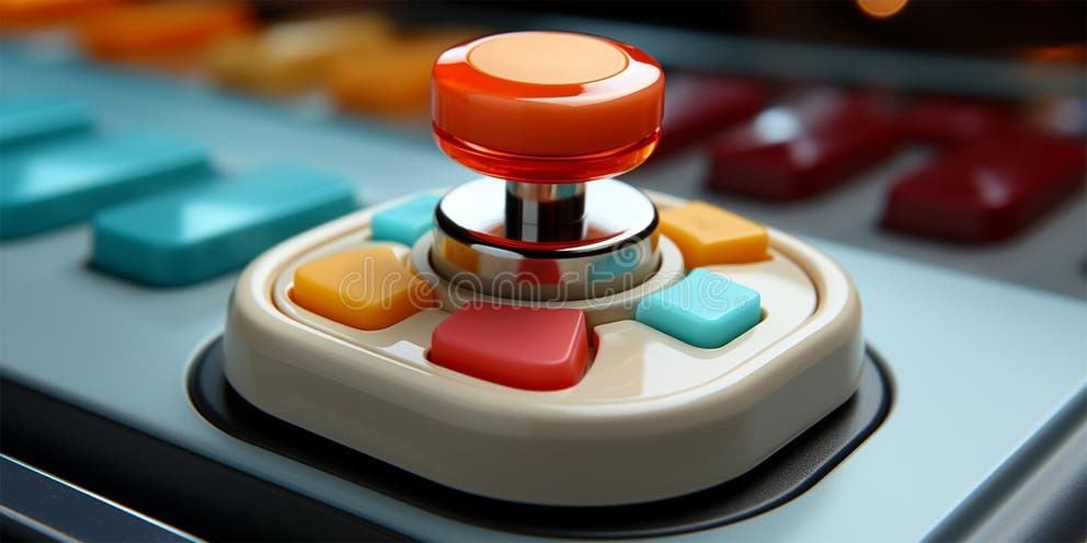 Joystick with Multi-colored Buttons on the Control Panel Close-up Stock ...