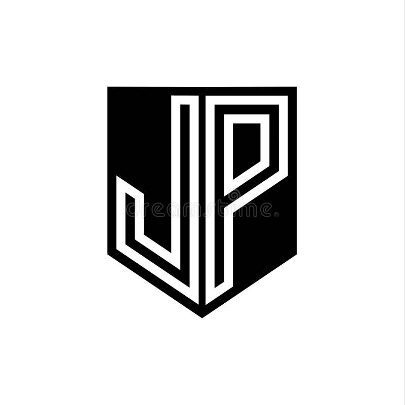 JP Logo Monogram Shield Geometric White Line Inside Black Shield Color ...