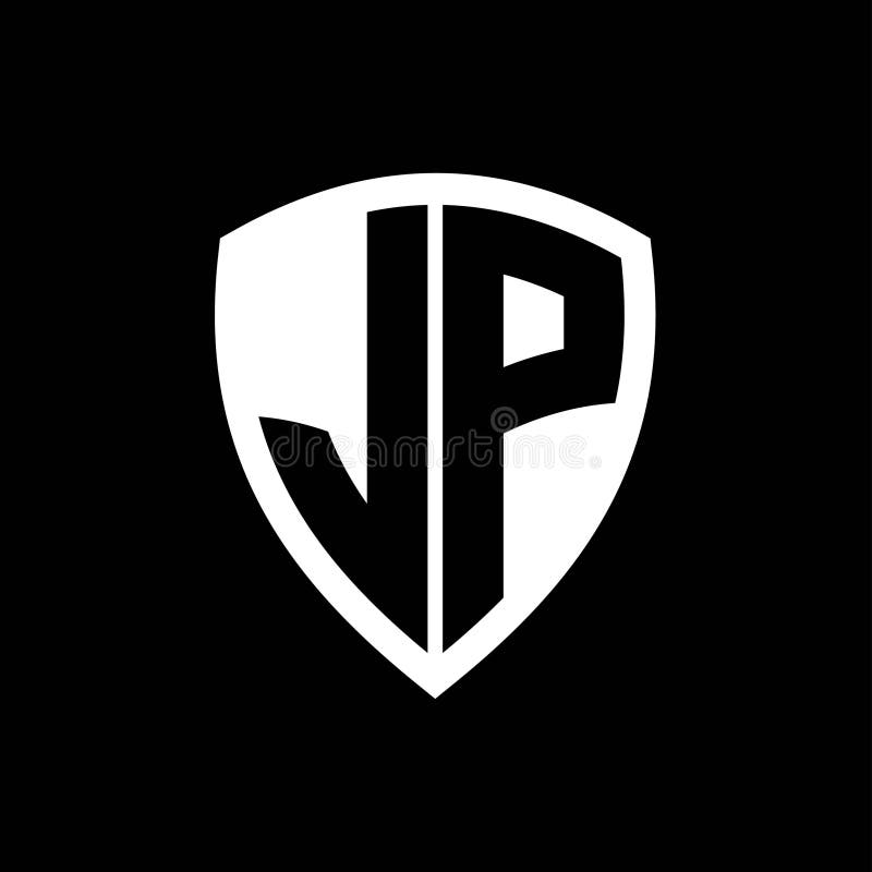 JP Monogram Logo with Bold Letters Shield Shape with Black and White ...