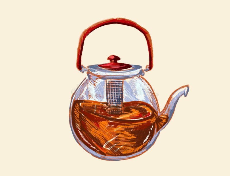 Yummy Tea Inside Glass Tea Pot Illustration Stock Illustration ...
