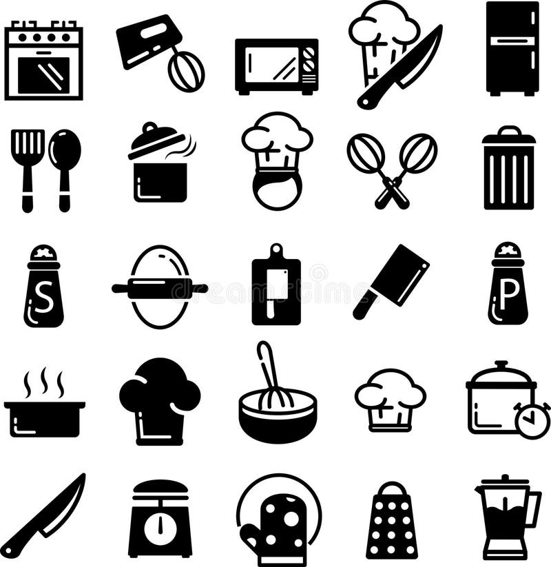Kitchen Icons Set, Baking Tools Vector Illustration and Chef Cook ...