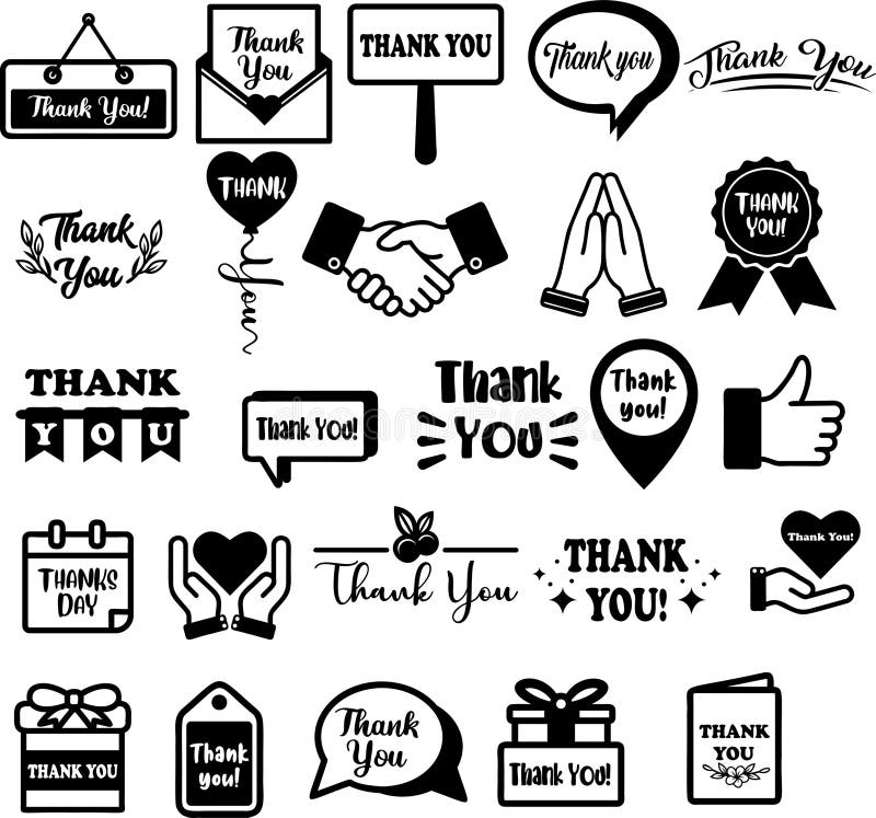 Thank You Icons Set, Thankful Sign Vector Illustration and Thanks Note ...