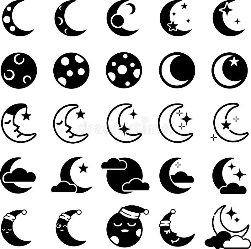 Moon Icons Set, Moonshine Vector Illustration and Celestial Clipart ...