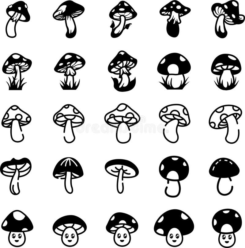 Mushroom Icons Set, Shrooms Vector Illustration and Edible Fungi or ...