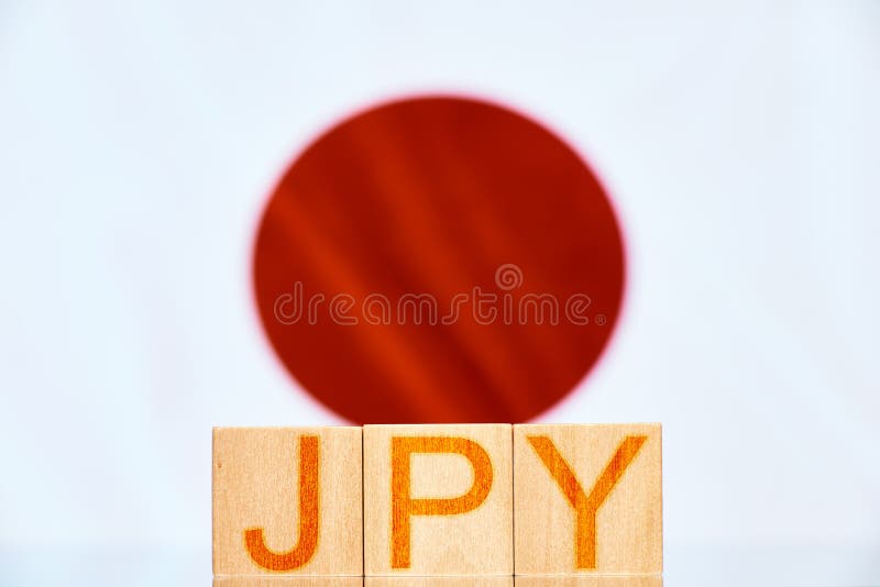 Jpy. Wooden Blocks with Jpy Lettering on Japan Flag Background. Stock ...