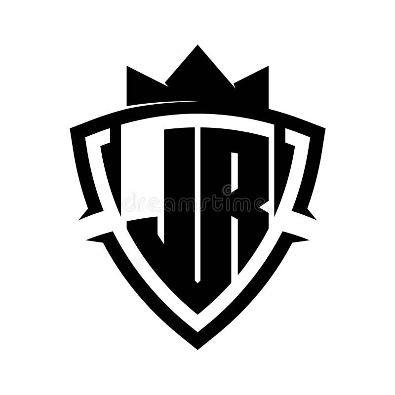 JR Letter Bold Monogram Triangle Curve Shield Shape with Crown Black ...
