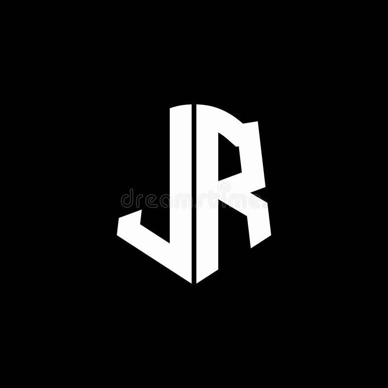 JR Monogram Letter Logo Ribbon with Shield Style Isolated on Black ...