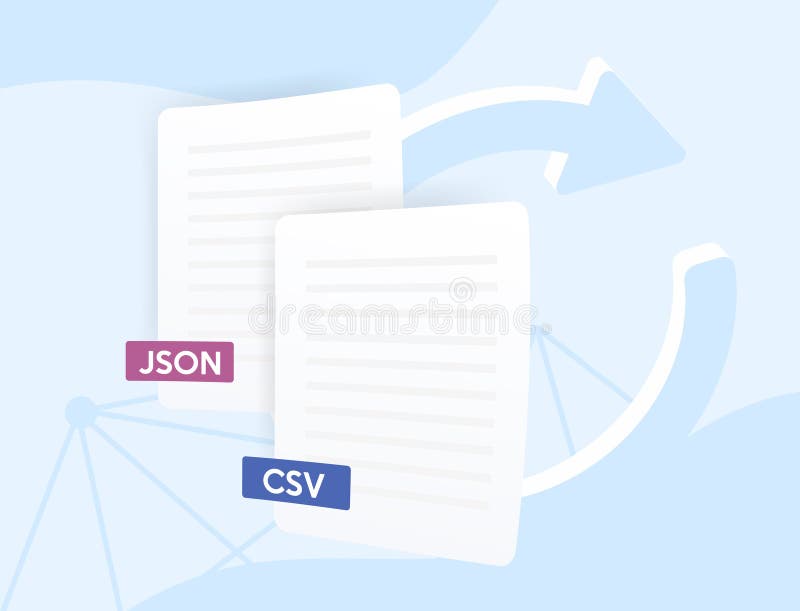 Json Csv Converter Concept Two Tables In Different Formats And Circular Arrow Indicating The