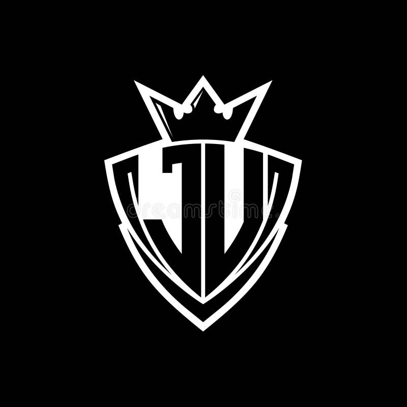 JU Letter Logo with Sharp Triangle Shield Shape with Crown Inside White ...