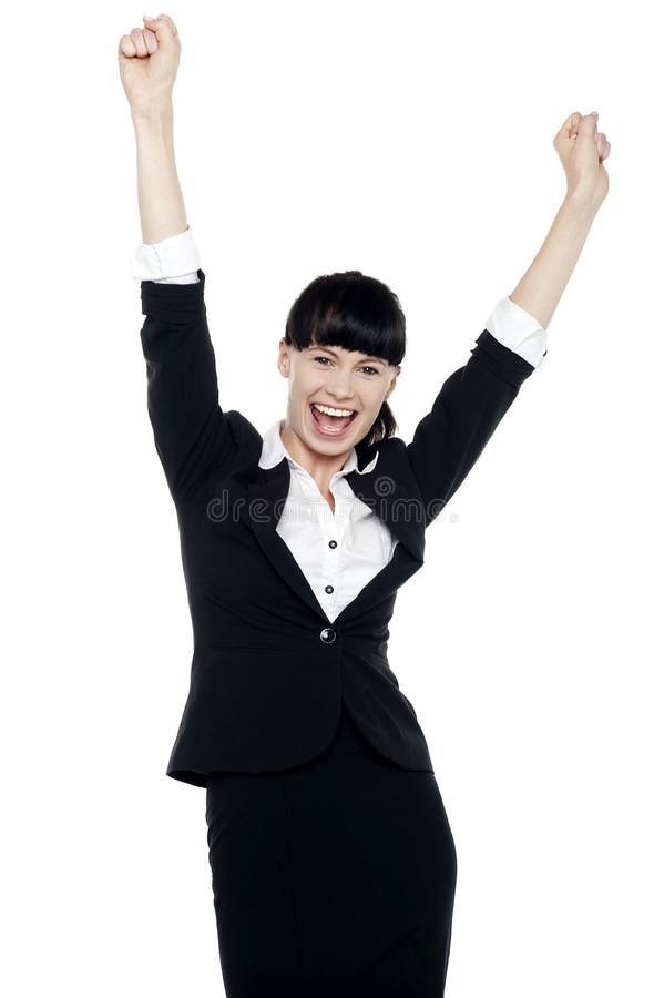 Jubilant Corporate Lady Throwing Up Her Hands Stock Photo - Image of ...
