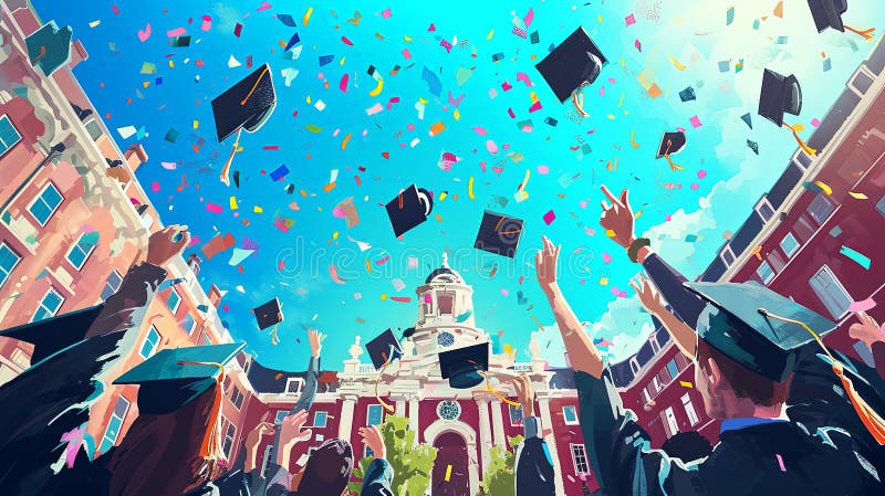Jubilant Graduation Scene stock illustration. Illustration of ...