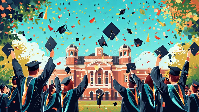 Jubilant Graduation Scene stock illustration. Illustration of cheers ...