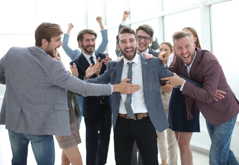 Jubilant Group of Young People Applauds in the Conference Room Stock ...