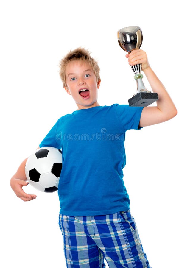 Jubilation Boy with Ball and Cup Stock Image - Image of elation ...
