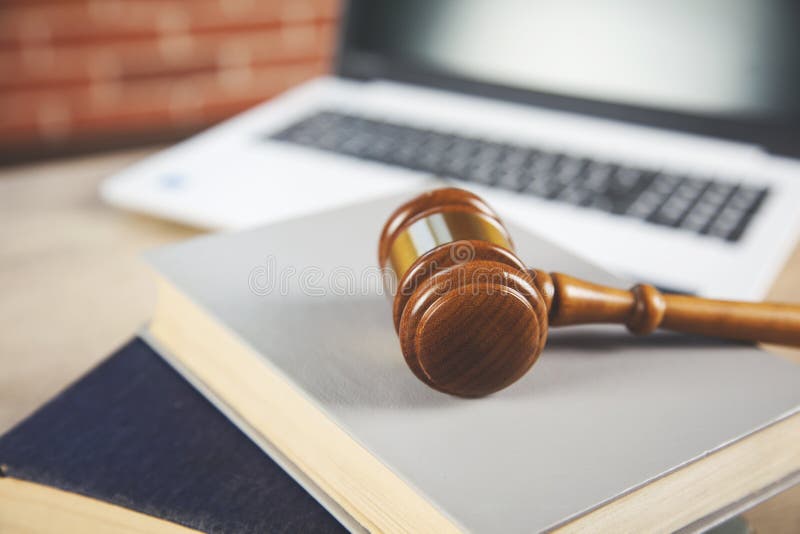 Judge and Books with Computer Keyboard Stock Image - Image of verdict ...