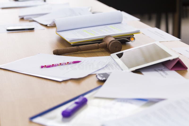 Conference Judge Hammer on His Desk Stock Photo - Image of guilty ...