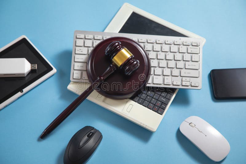 Judge Gavel with a Computer Keyboard, Tablet Stock Image - Image of ...